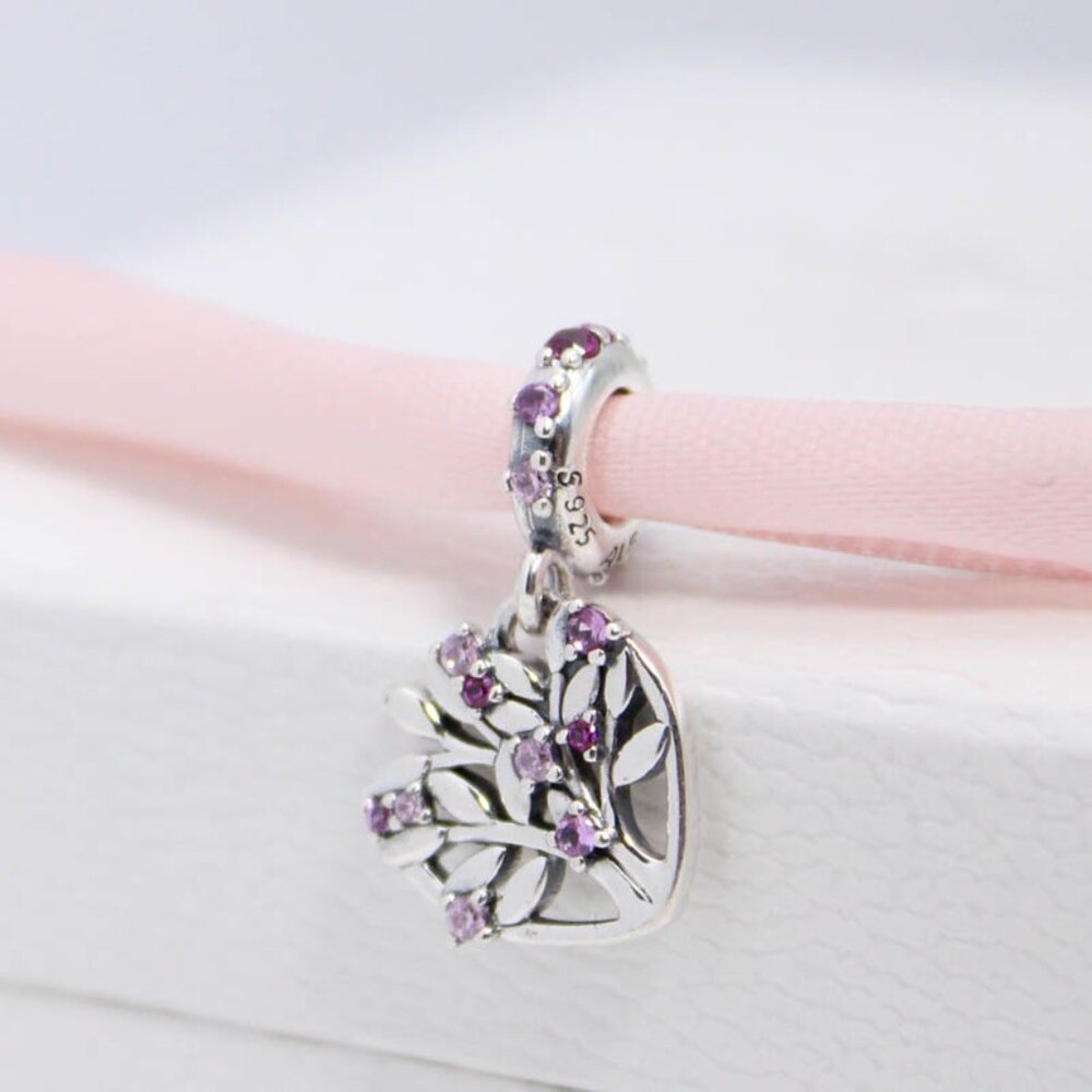 Pandora Pink Heart Family Tree Dangle Charm - Gem